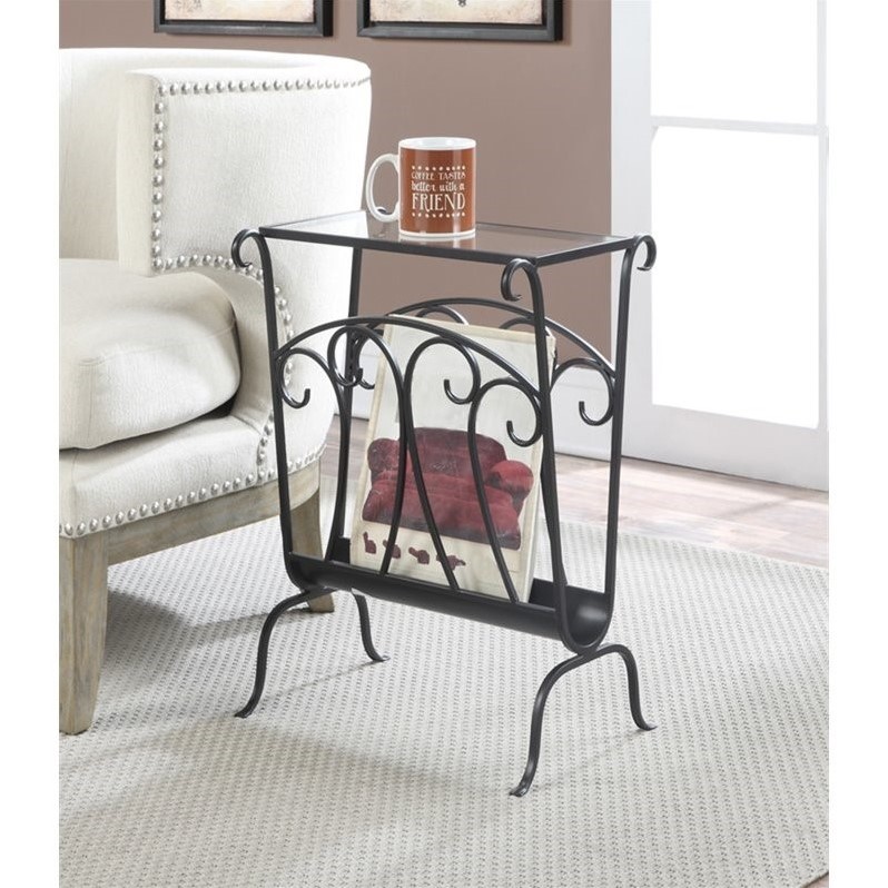 Wrought Iron Glass End Table In Black 227245