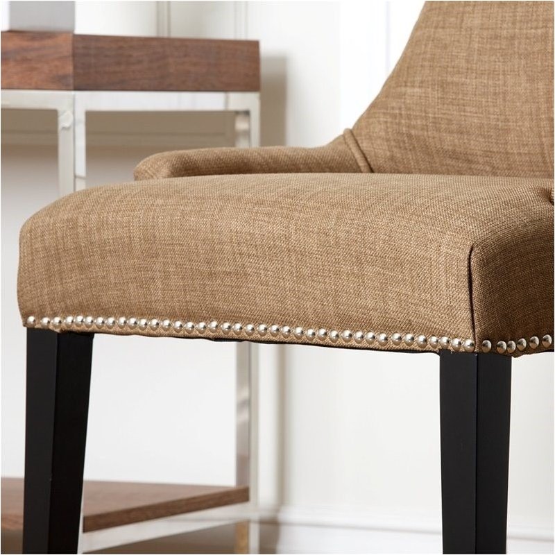 Bowery Hill Nailhead Fabric Dining Chair In Gold Bh 490296